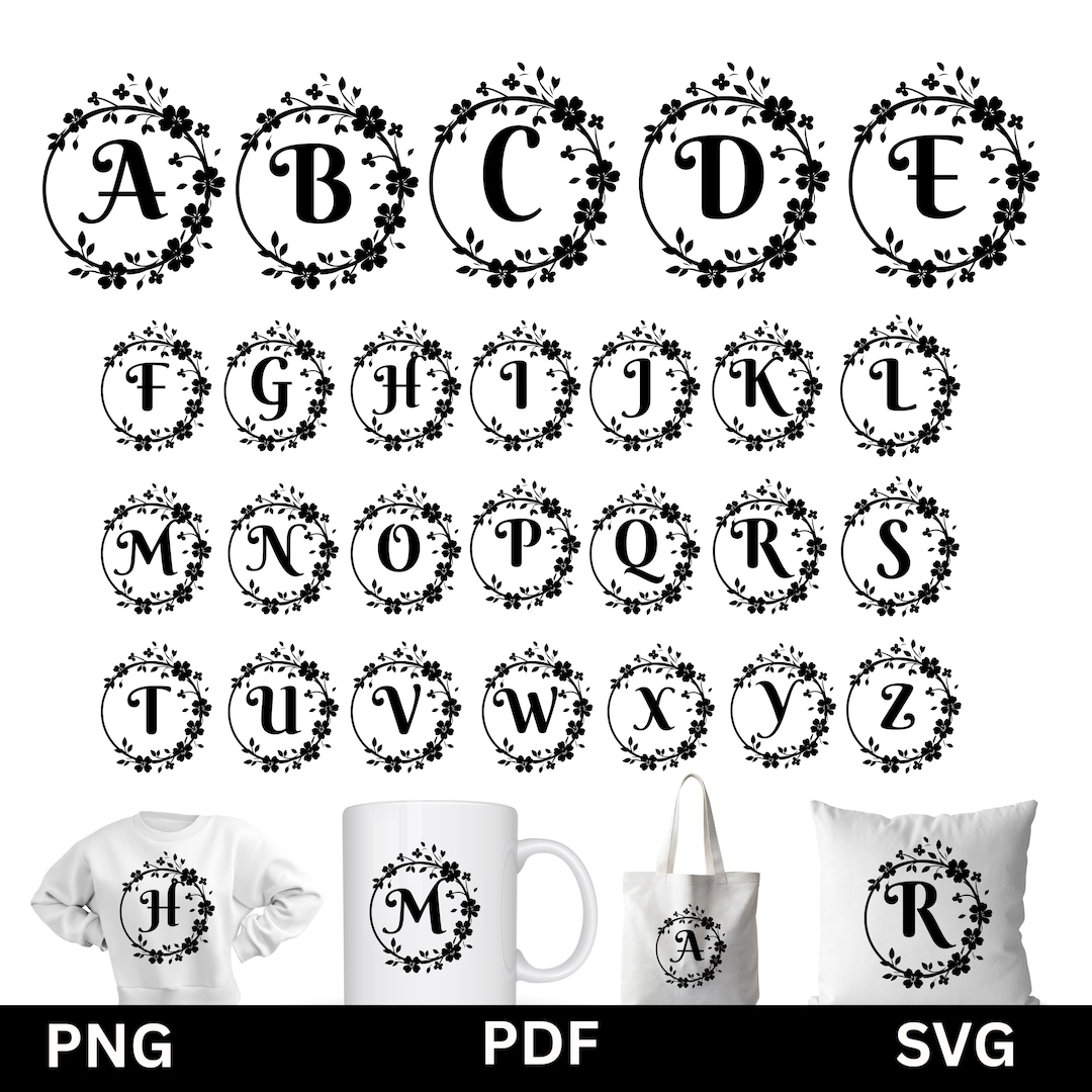 Circle Split Monogram Svg/png Split Letter SVG Floral Monogram SVG ...