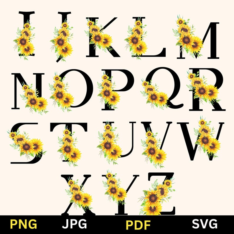 Floral Monogram SVG Files Bundle Sunflower Monogram Letter Png Spilt ...