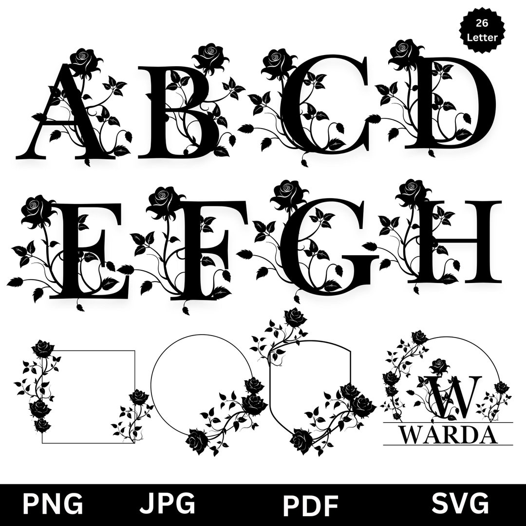Alphabet Split Monogram Svg Floral Monogram SVG Split Monogram Flourish ...