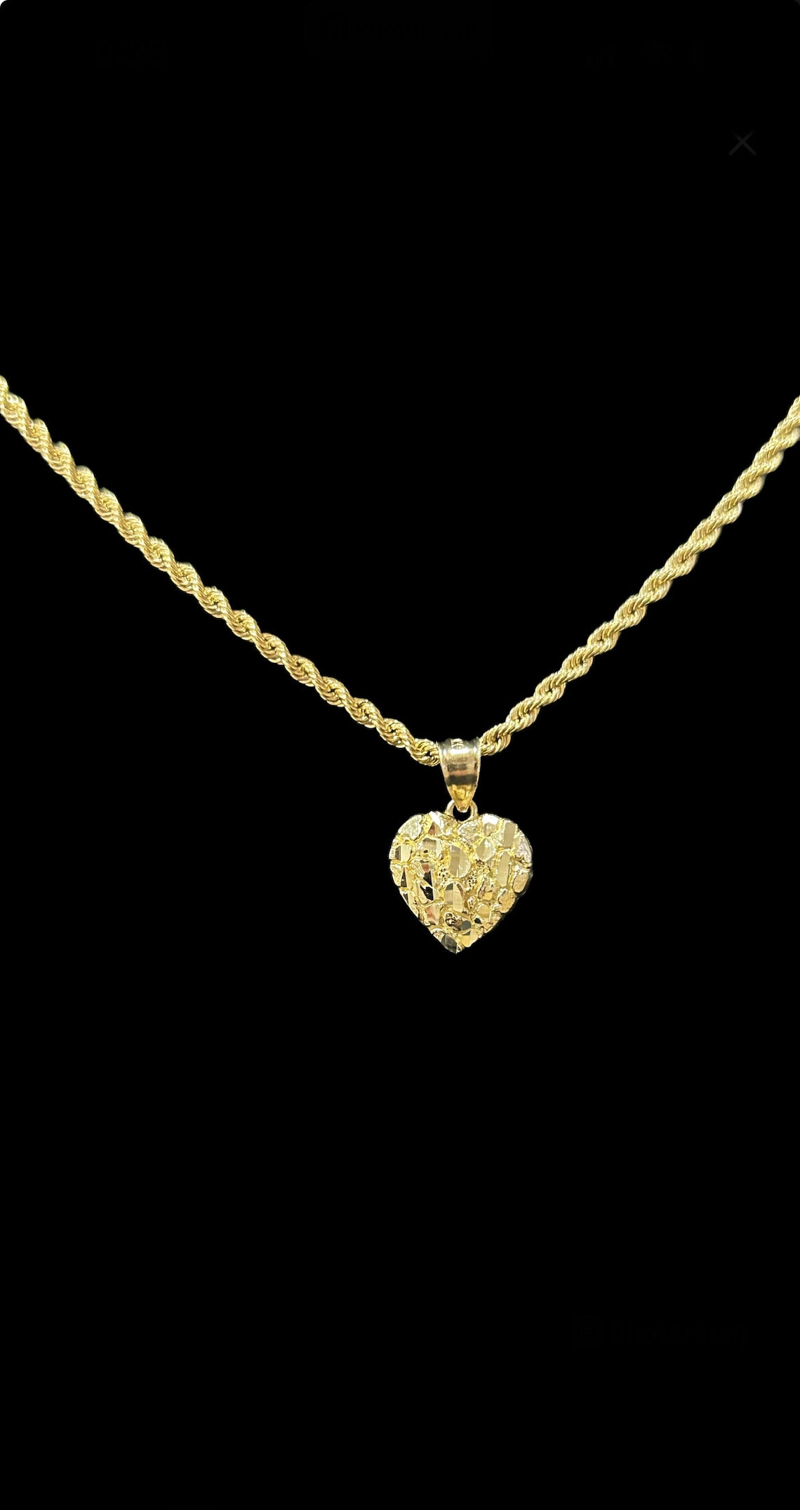 10k Real Gold Heart Nugget Charm Pendant Necklace, Heart Nugget Pendant ...