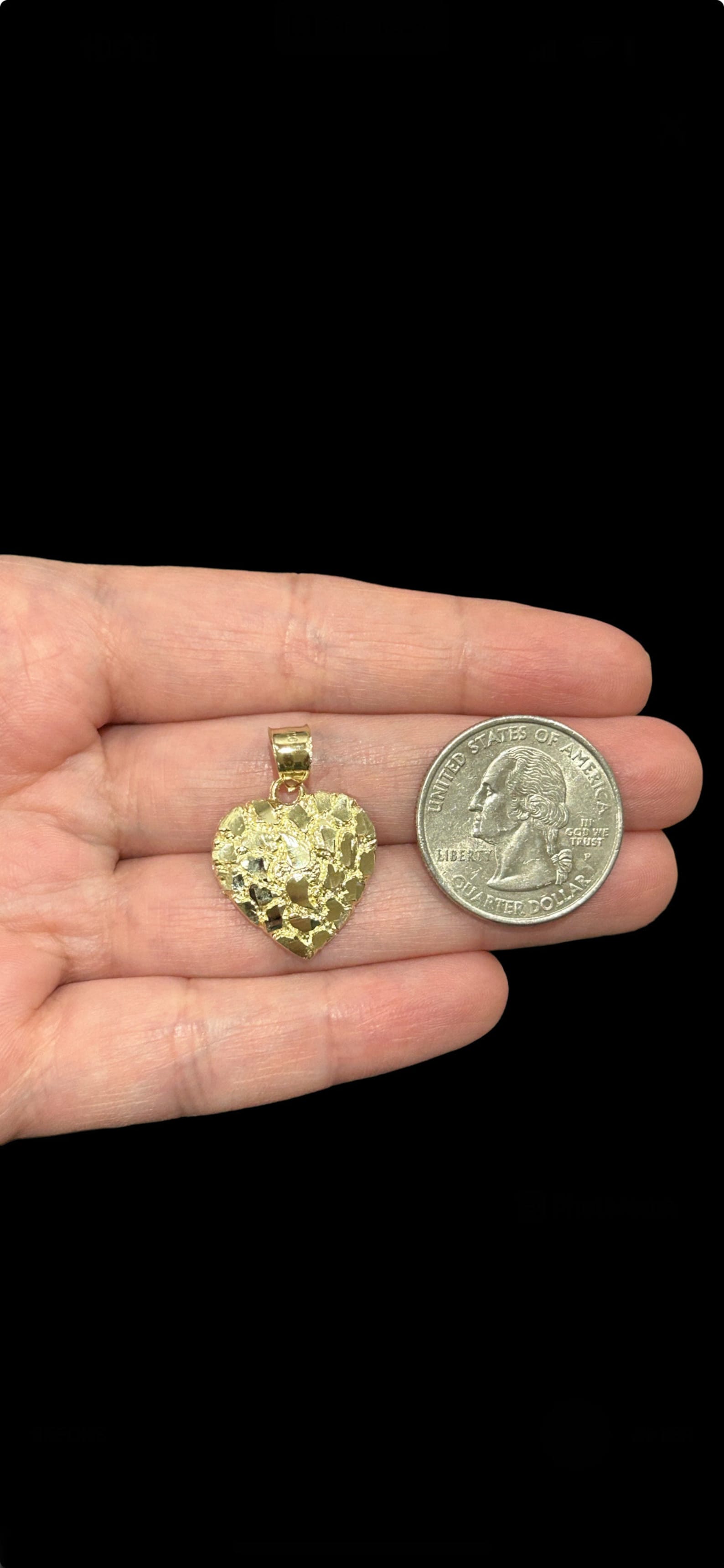 10k Real Gold Heart Nugget Charm Pendant Necklace, Heart Nugget Pendant ...