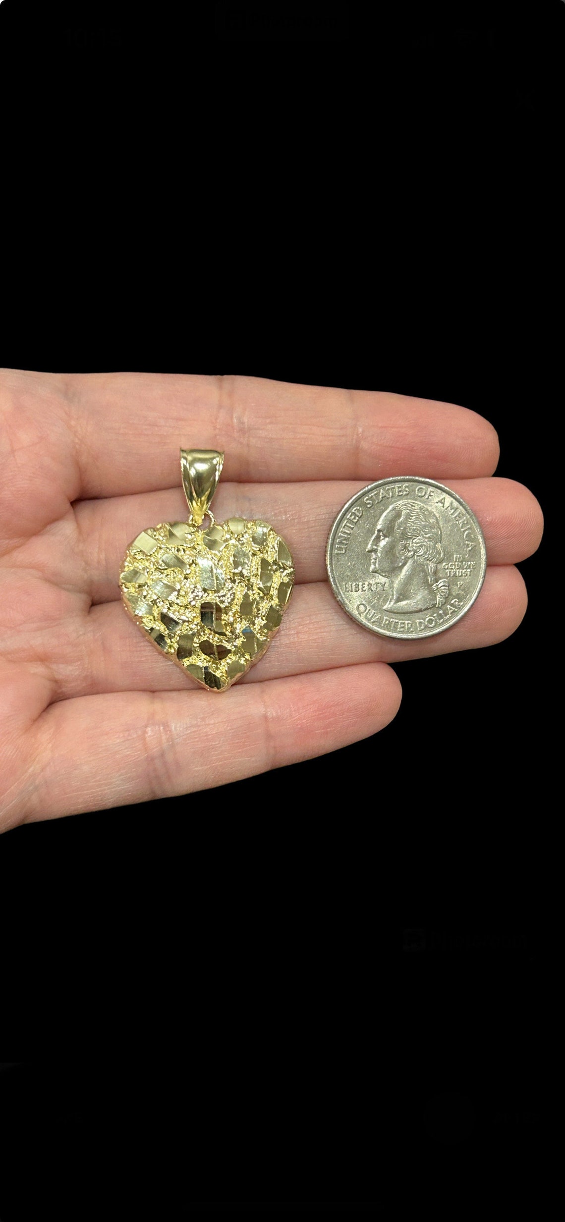 10k Real Gold Heart Nugget Charm Pendant Necklace, Heart Nugget Pendant ...