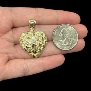 10k Real Gold Heart Nugget Charm Pendant Necklace, Heart Nugget Pendant ...