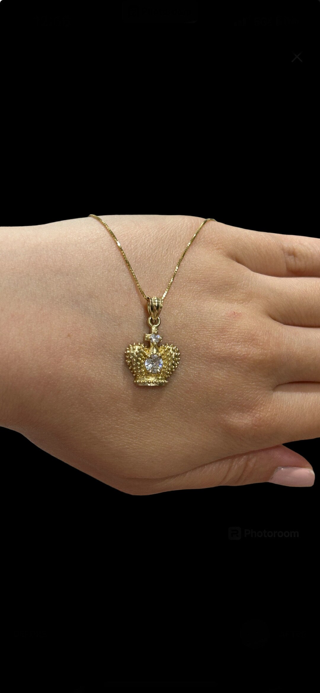 10k Real Gold Crown Pendant, Crown Heart Necklace, Gold Crown Charm ...