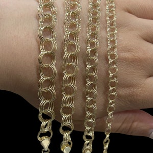 10k Real Gold Triple Link Charm Bracelets, Gold Rolo Chain Bracelets ...