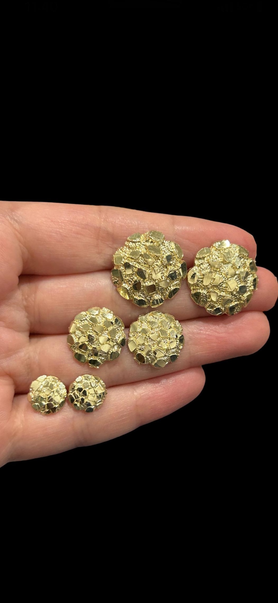 10k Solid Gold Round Nugget Earrings, Ladies Nugget Stud Pushback ...
