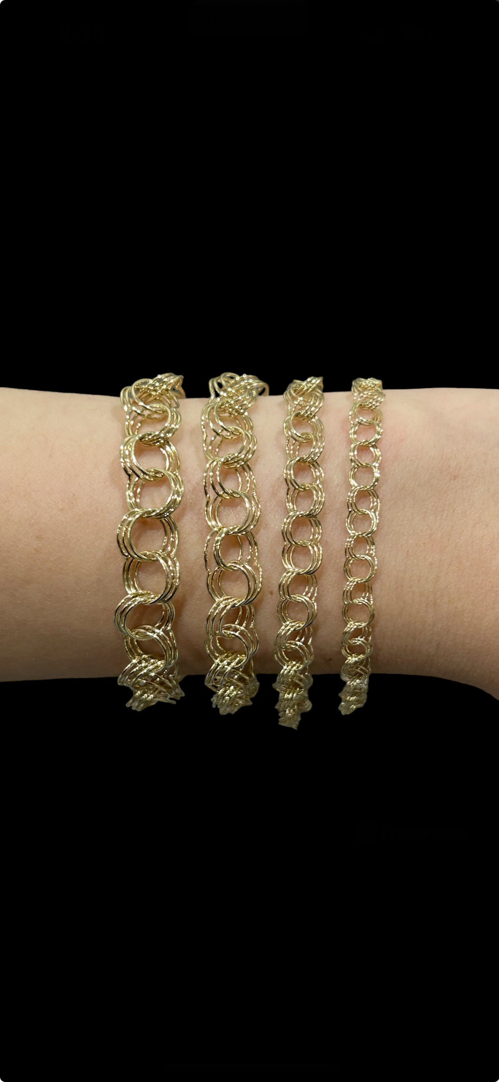 10k Real Gold Triple Link Charm Bracelets, Gold Rolo Chain Bracelets ...