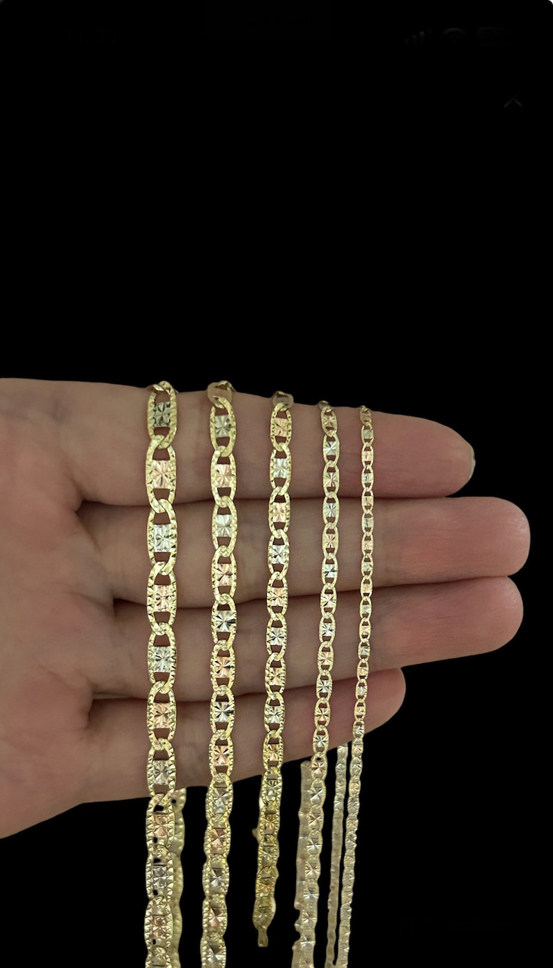 14k Real Solid Gold Tricolor Valentino Chains, Diamond Cut Gold ...