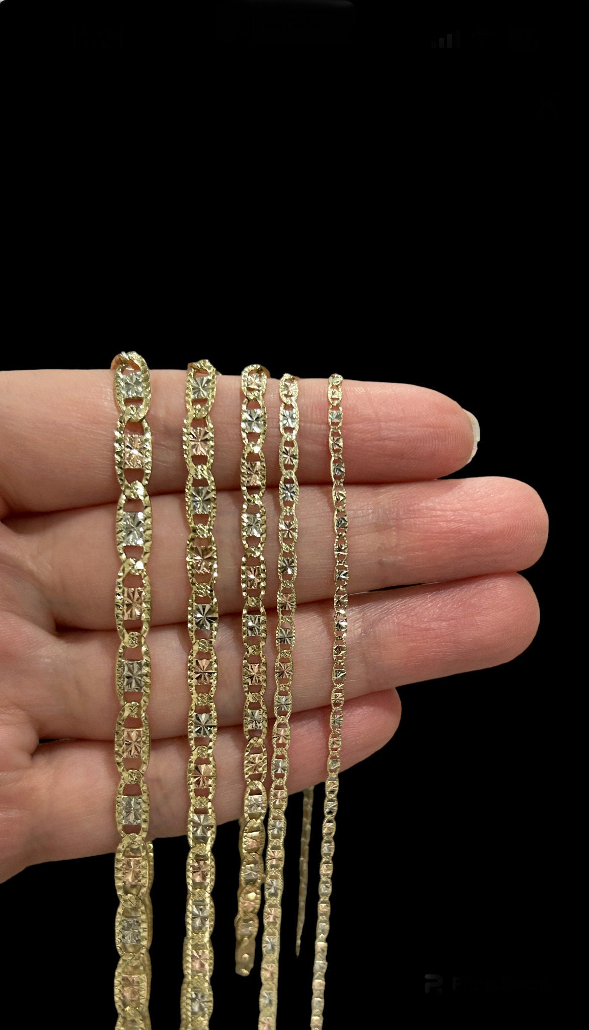 14k Real Solid Gold Tricolor Valentino Chains, Diamond Cut Gold ...