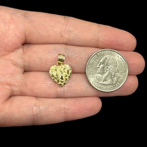 10k Real Gold Heart Nugget Charm Pendant Necklace, Heart Nugget Pendant ...