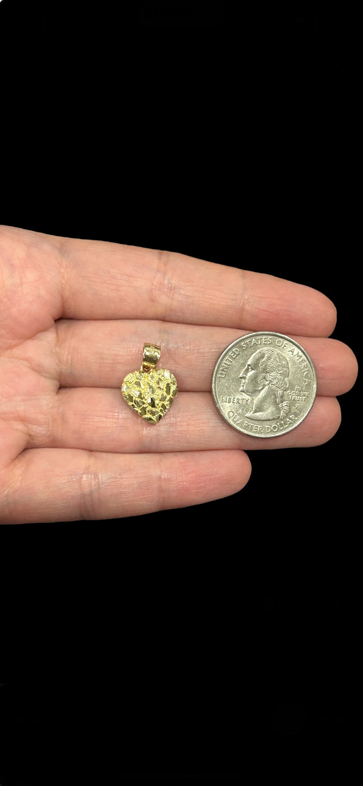 10k Real Gold Heart Nugget Charm Pendant Necklace, Heart Nugget Pendant ...