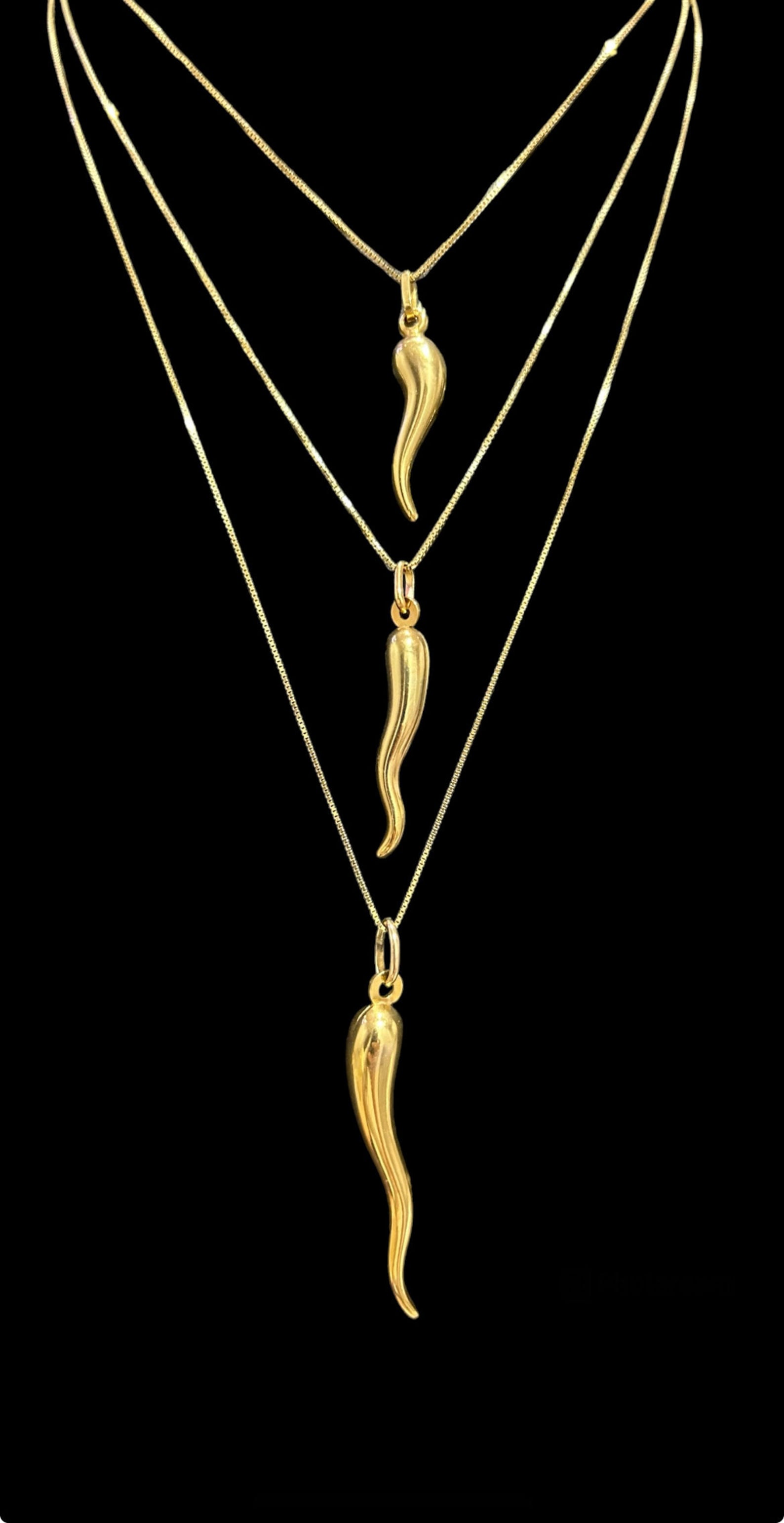 14K Real Gold Cornicello Italian Horn Necklace, Ladies Italian Horn ...