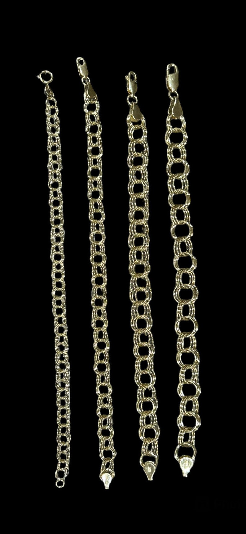 10k Real Gold Triple Link Charm Bracelets, Gold Rolo Chain Bracelets ...