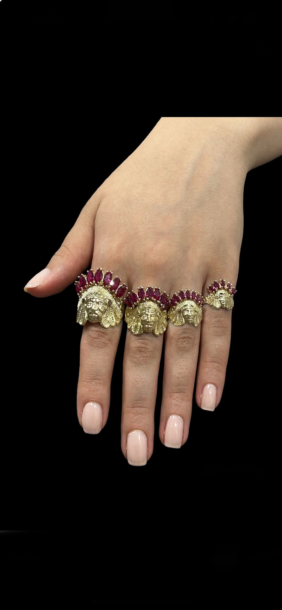 10k Real Gold Ruby Red Native American Ring, Mens Gold Native American ...