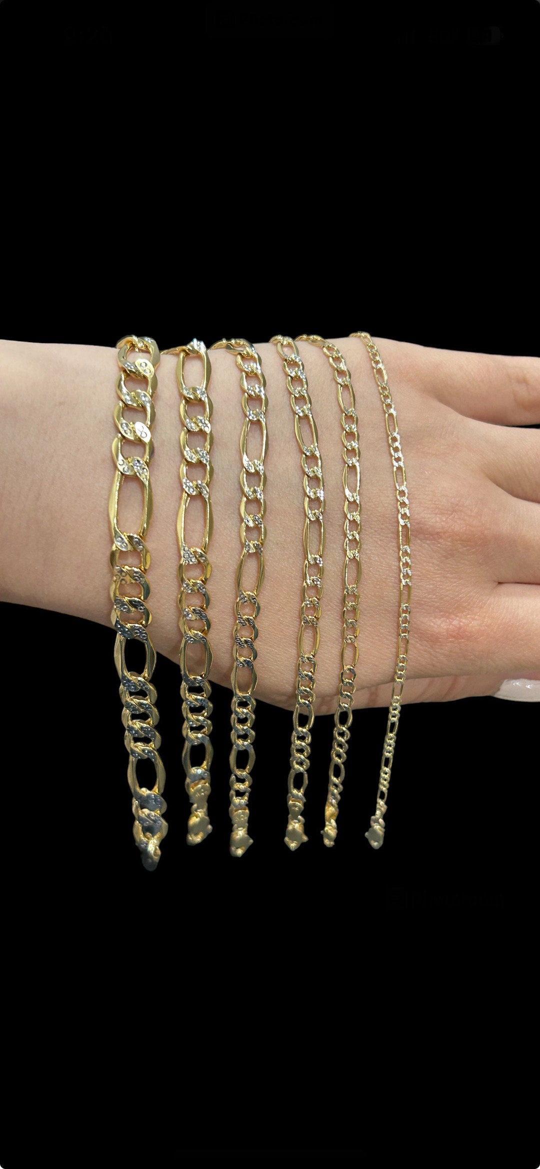10k Real Gold Two Tone Figaro Bracelets , Anklet,chain Link Bracelets ...