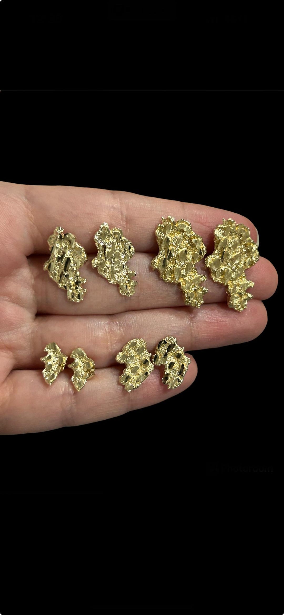 10k Real Gold African Nugget Earrings , Ladies Nugget Stud Pushback ...