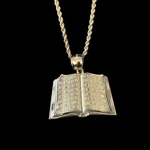 10k Real Gold Bible Pendant Charm, Mens Gold Bible Necklace, Solid Gold ...