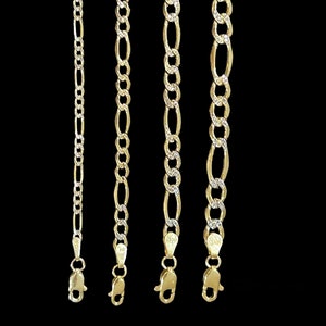 10k Solid Gold Figaro Chain Necklaces, Two Tone Figaro Chains, Ladies ...