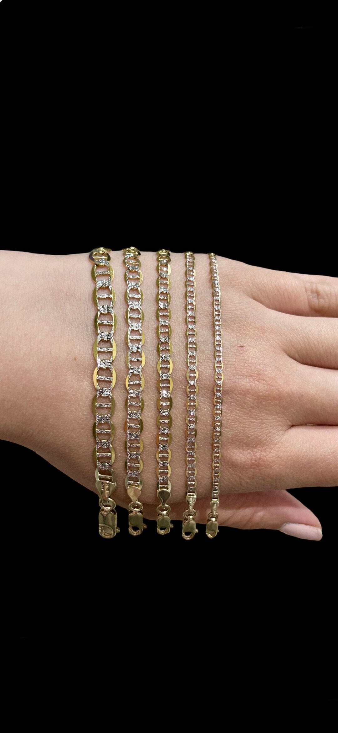 10k Real Two Tone Gold Mariner Bracelets , Chain Link Bracelets, Two Tone Gold Anchor Bracelets ...
