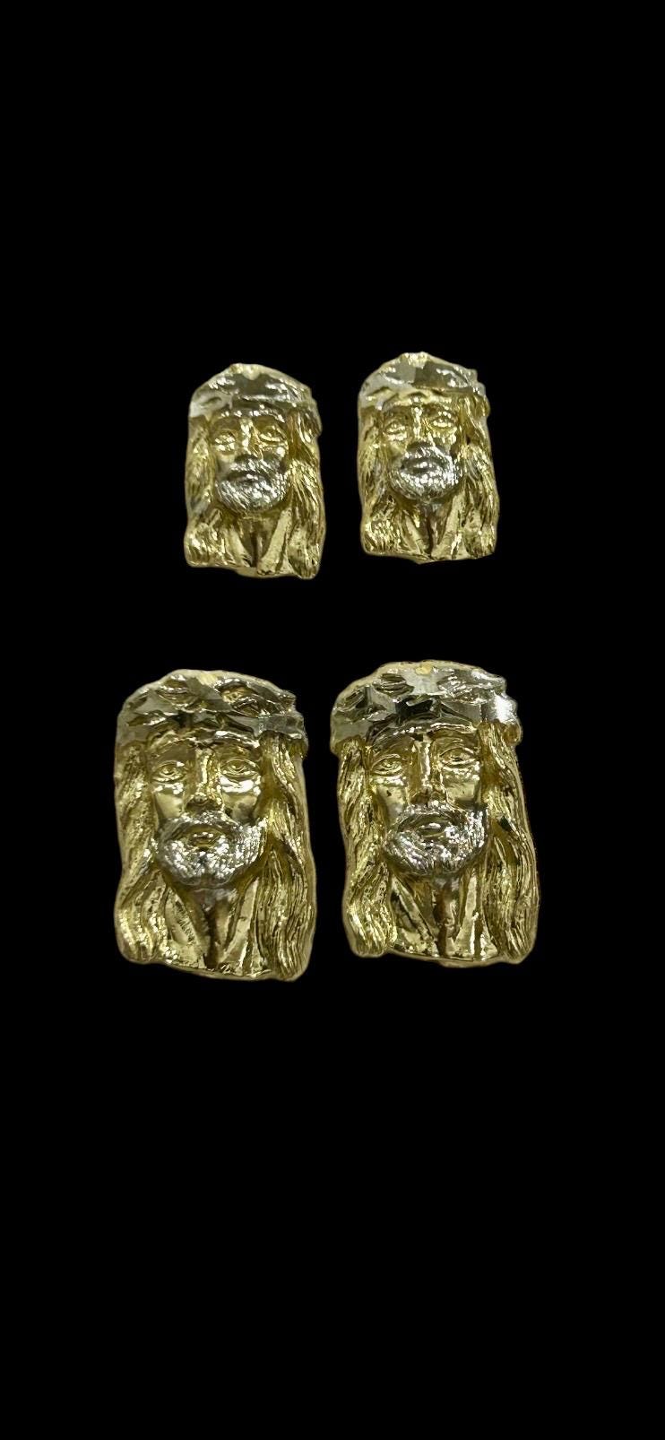 10k Real Gold Solid Jesus Head Earrings, Mens Two Tone Diamond Cut ...