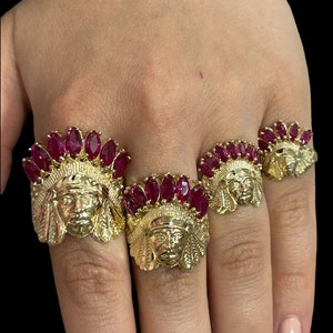 10k Real Gold Ruby Red Native American Ring, Mens Gold Native American ...