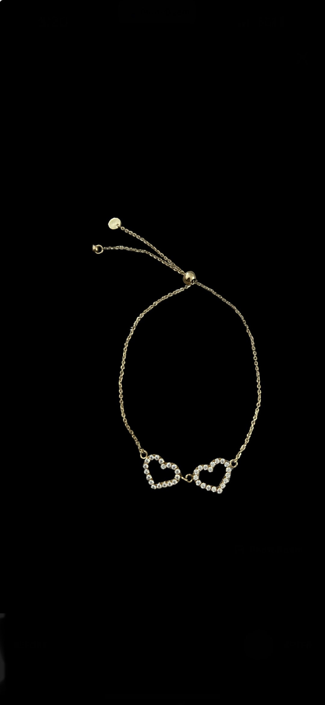 10k Real Gold Double Heart Diamond Bolo Chain Bracelet, Friendship ...