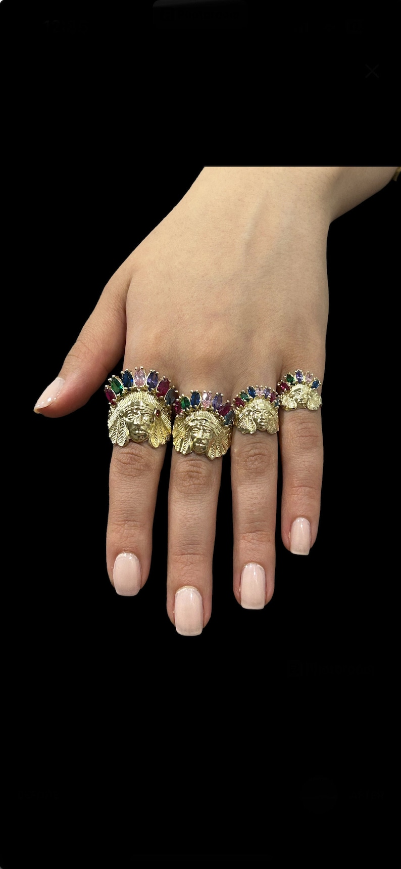 10k Real Gold Native American Ring, Mens Rainbow Indian Ring, Gold ...