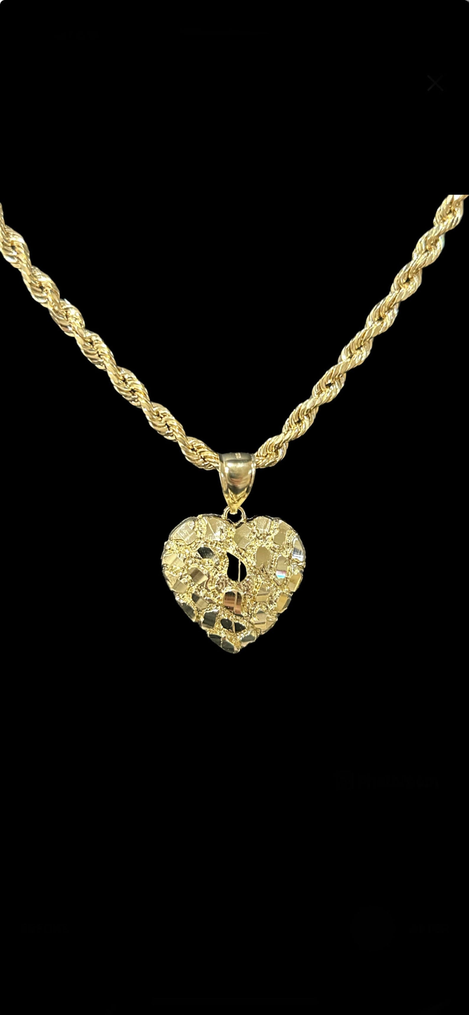 10k Real Gold Heart Nugget Charm Pendant Necklace, Heart Nugget Pendant ...