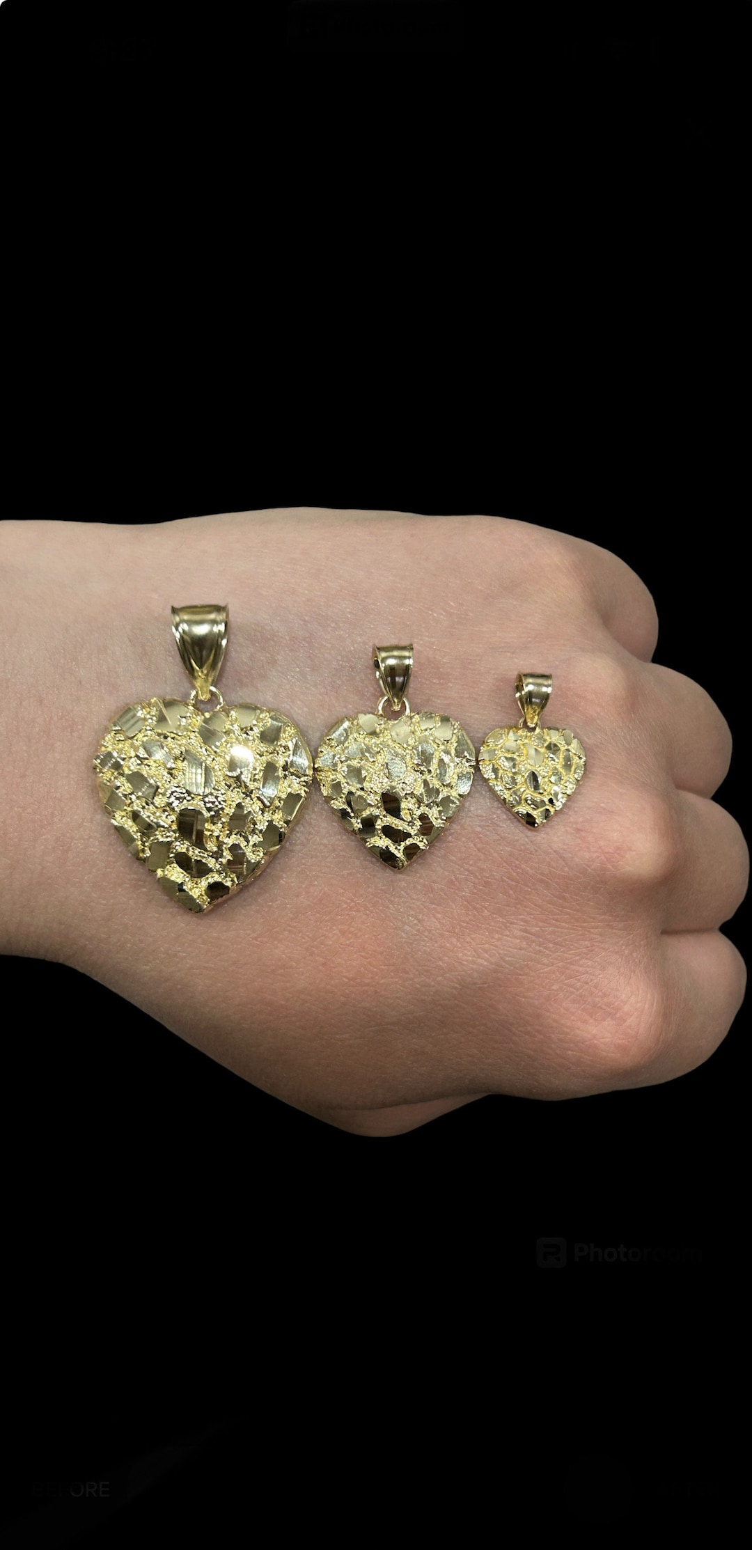 10k Real Gold Heart Nugget Charm Pendant Necklace, Heart Nugget Pendant ...