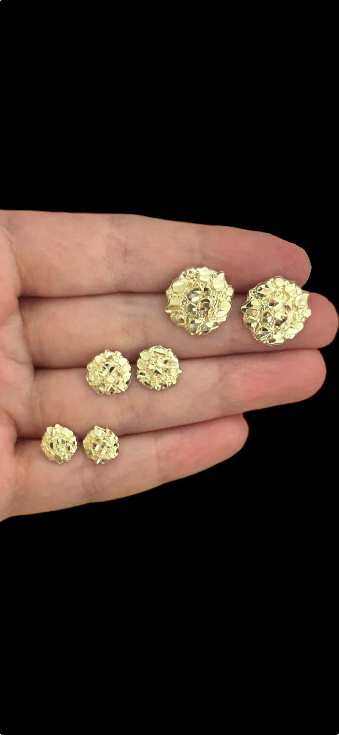 10k Light Gold Round Nugget Earrings, Ladies Nugget Stud Pushback ...