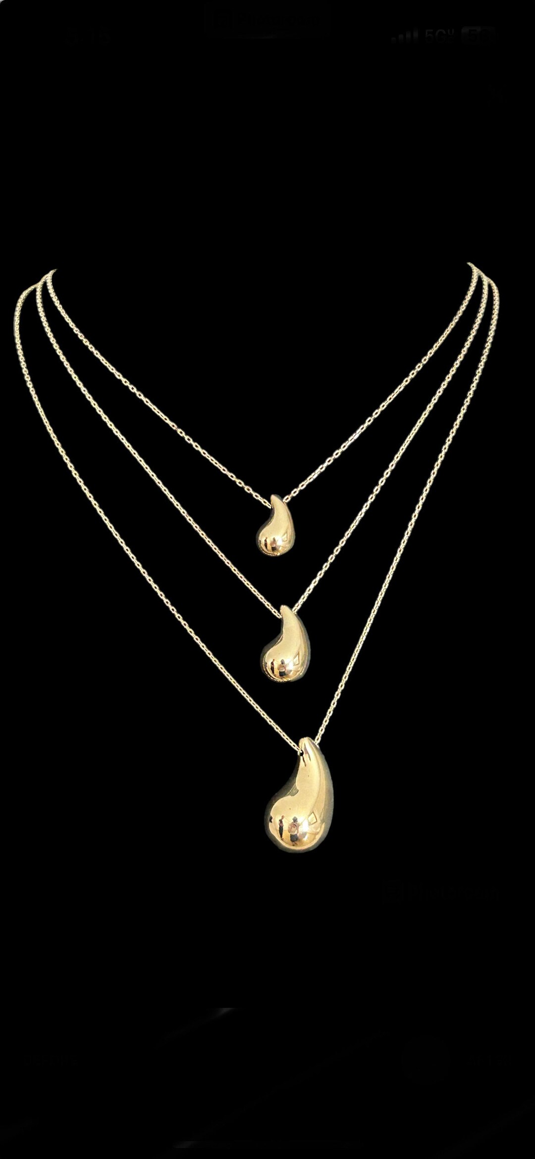 14K Real Gold Teardrop Stud Necklace, Ladies Chunky Waterdrop Necklace ...