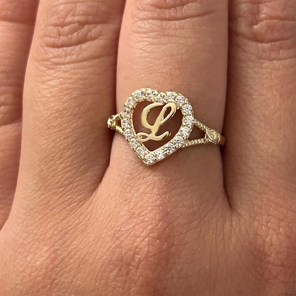 Initial Heart Ring - Etsy