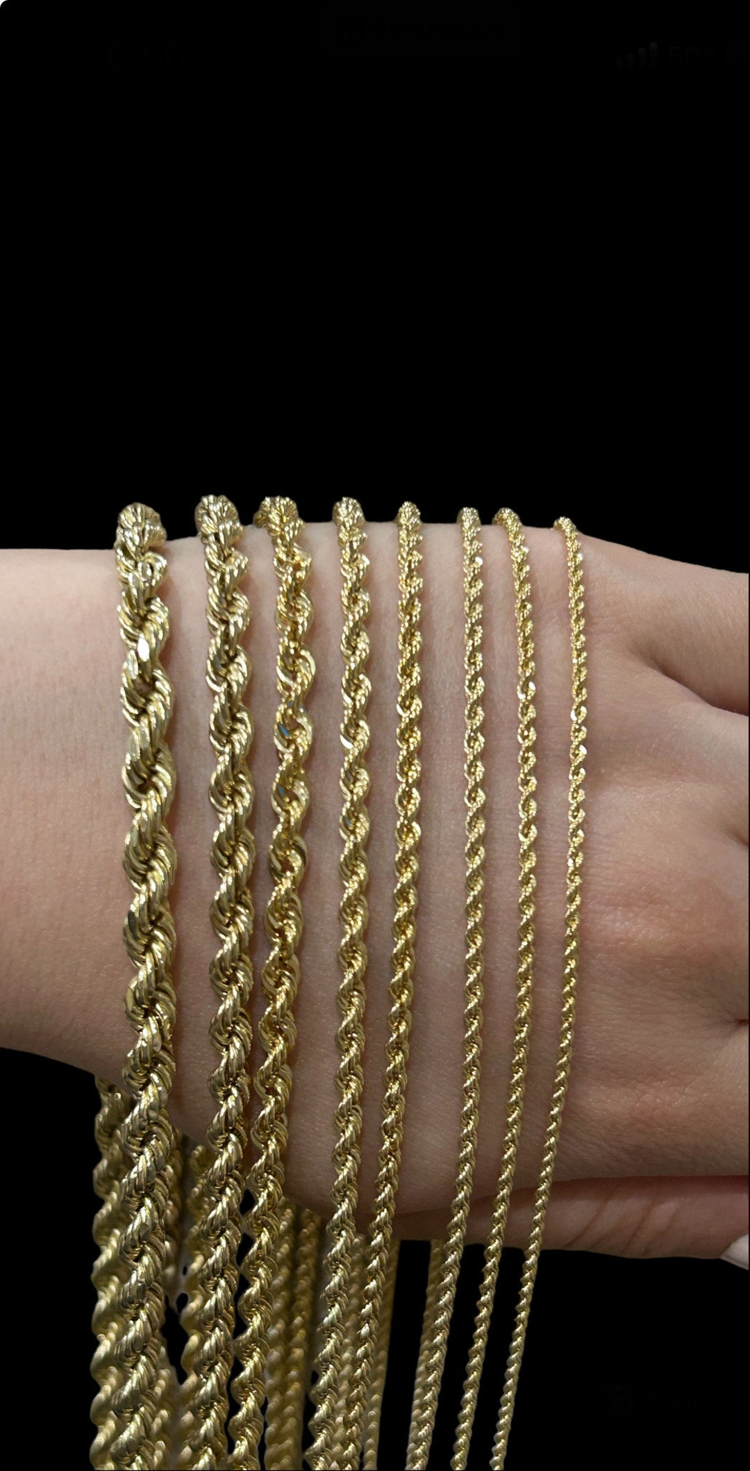 10k Real Gold Rope Chain Necklace , Chocker Link Chains , Gold Rope ...
