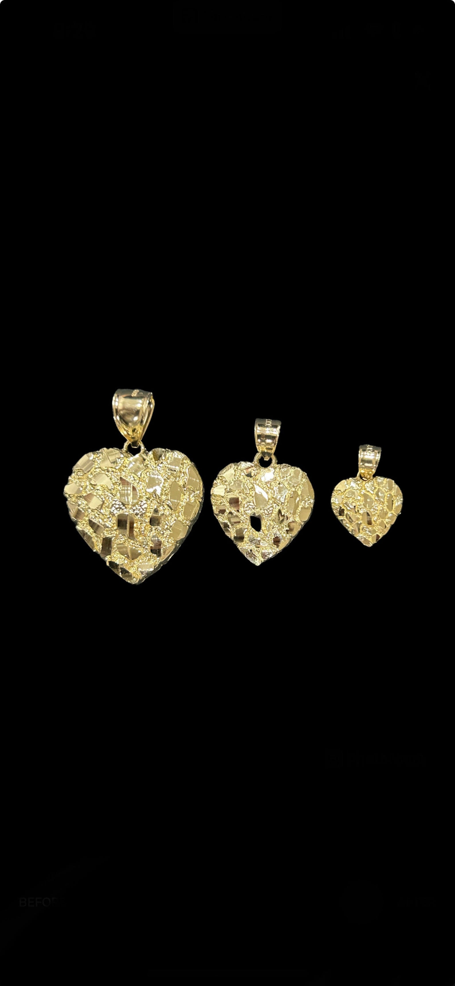 10k Real Gold Heart Nugget Charm Pendant Necklace, Heart Nugget Pendant ...
