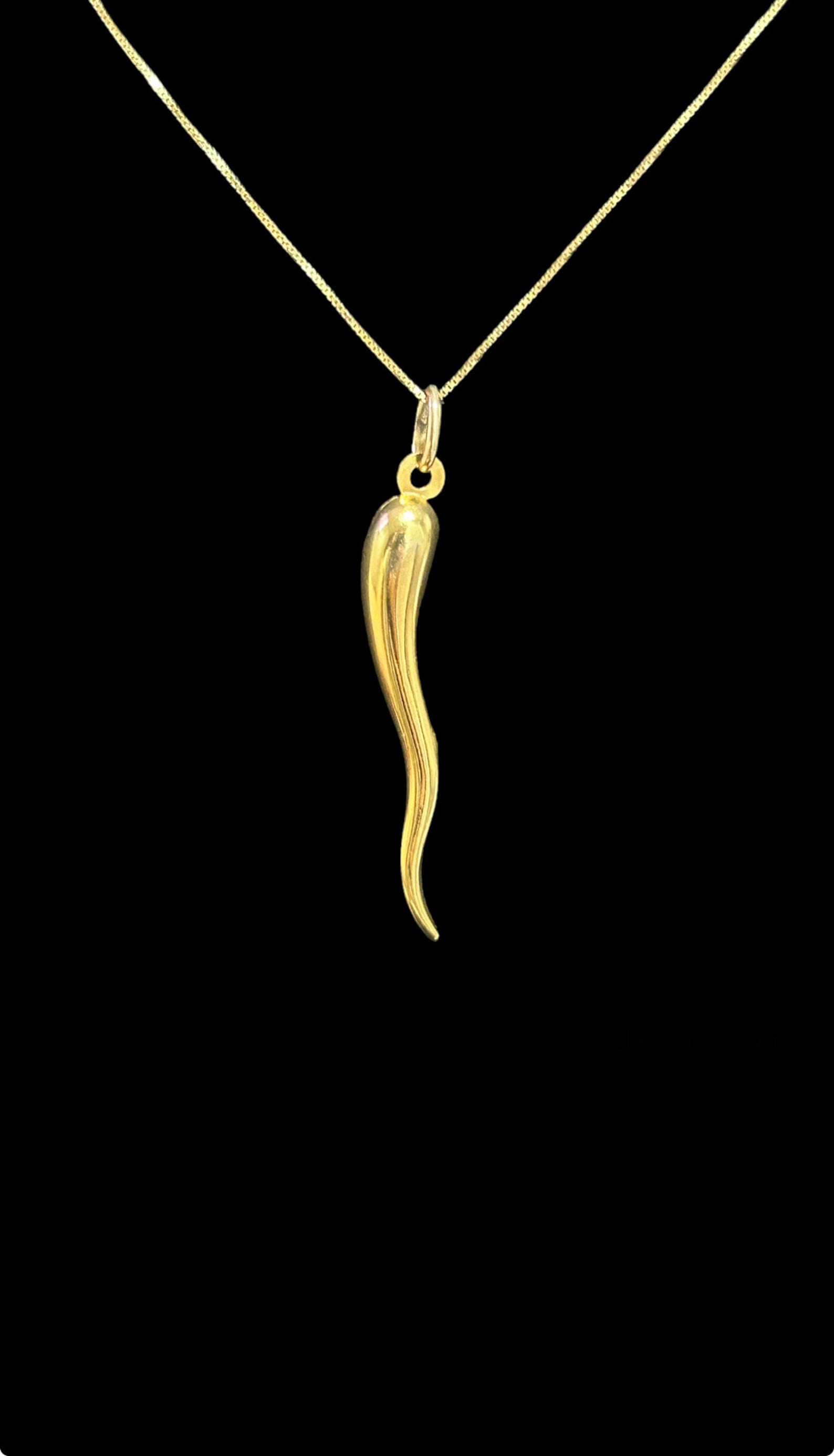 14K Real Gold Cornicello Italian Horn Necklace, Ladies Italian Horn ...