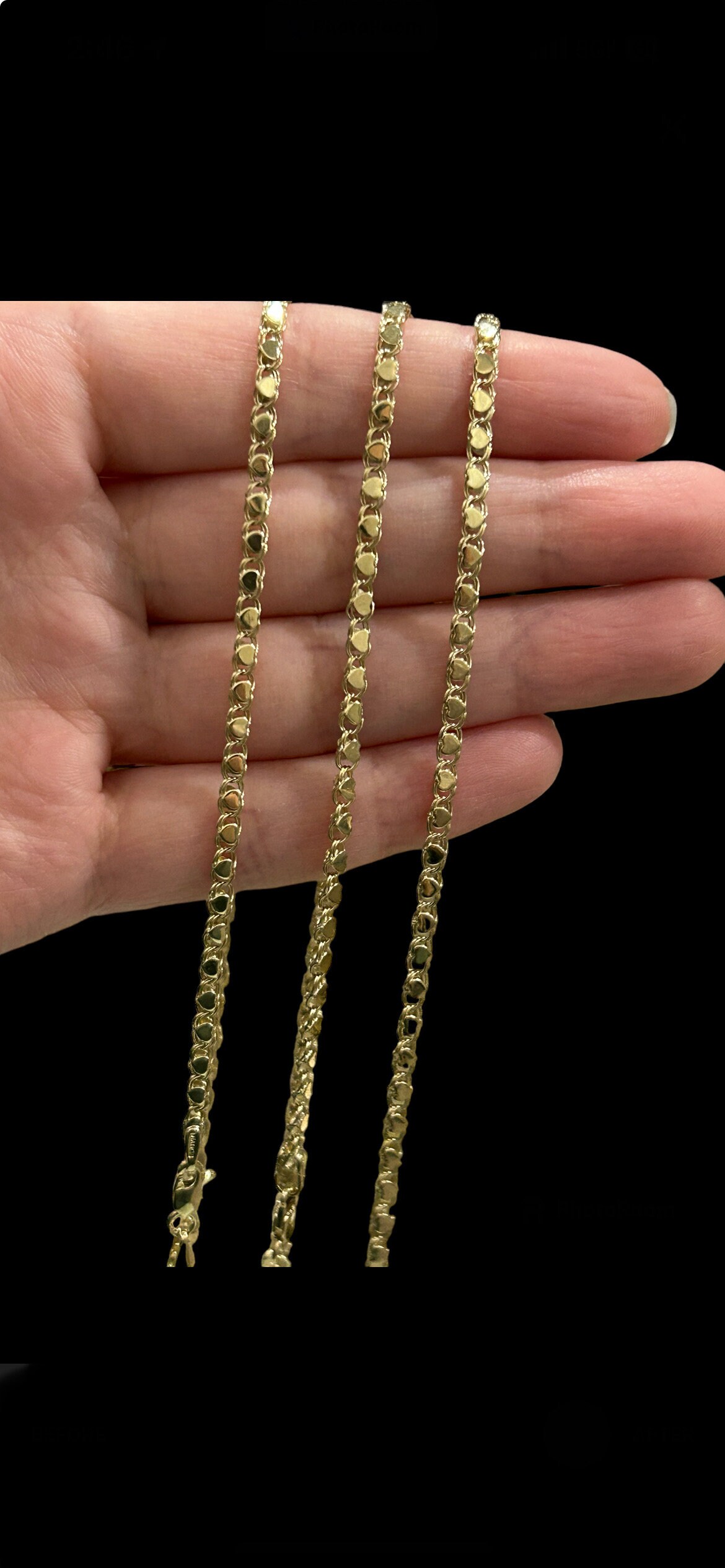 10k Real Solid Gold Mirror Heart Chain Link Bracelets and Anklets, Gold ...