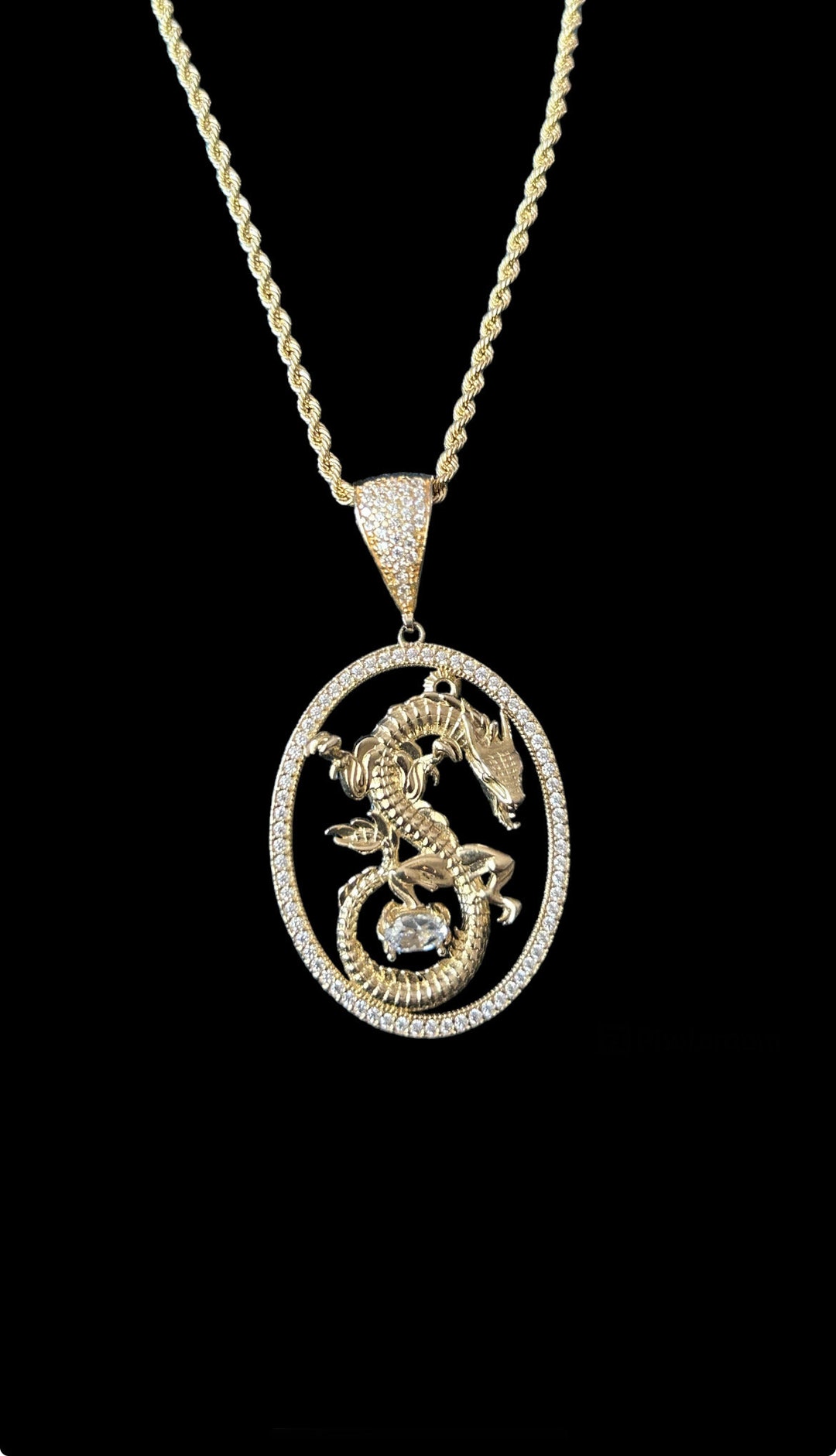 10k Real Gold Dragon Pendant Charm, Mens Gold Pave Chinese Dragon ...