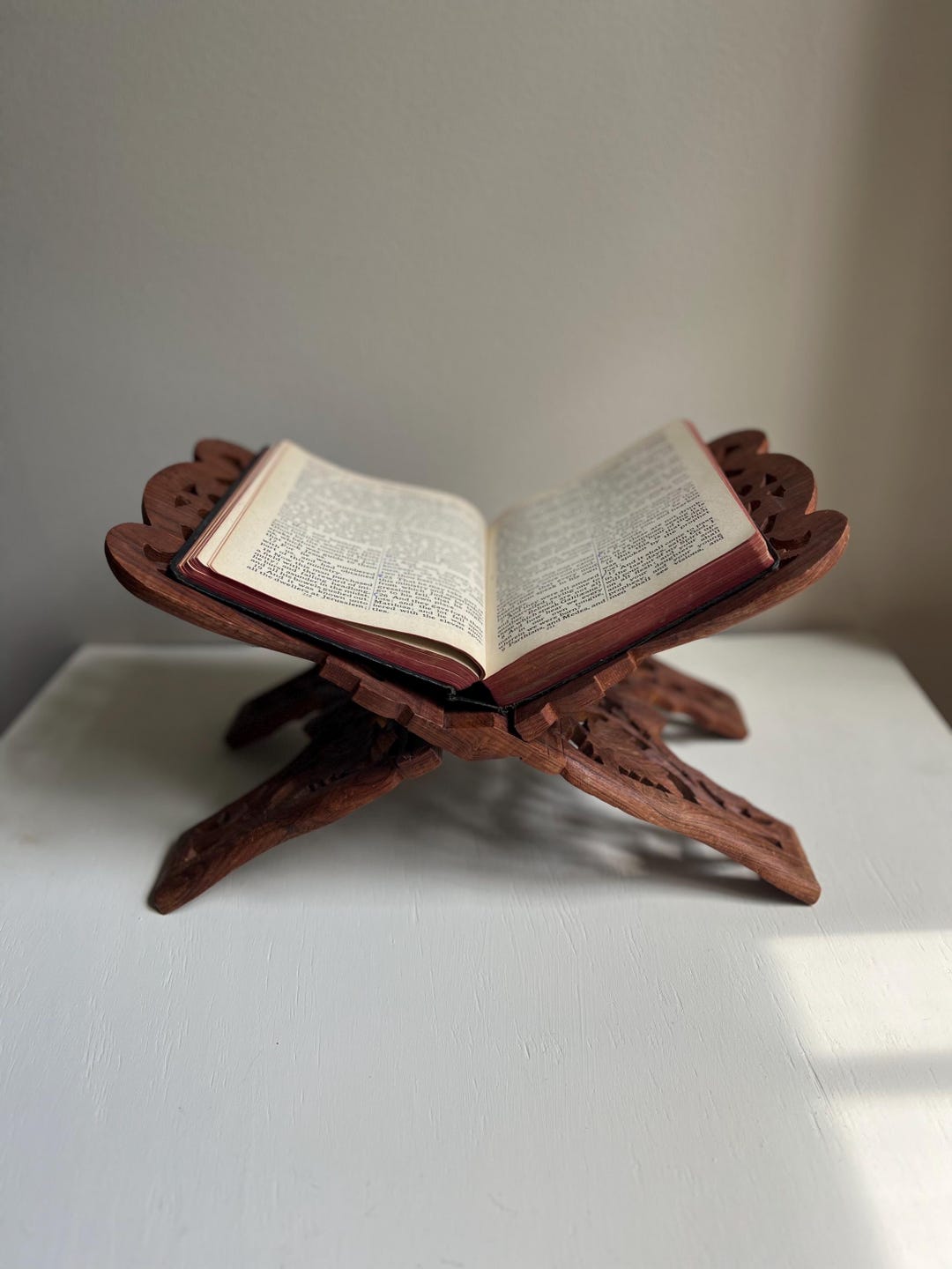 Vintage Bible Book Stand Display Folding Carved Wood Coffee Table Book ...