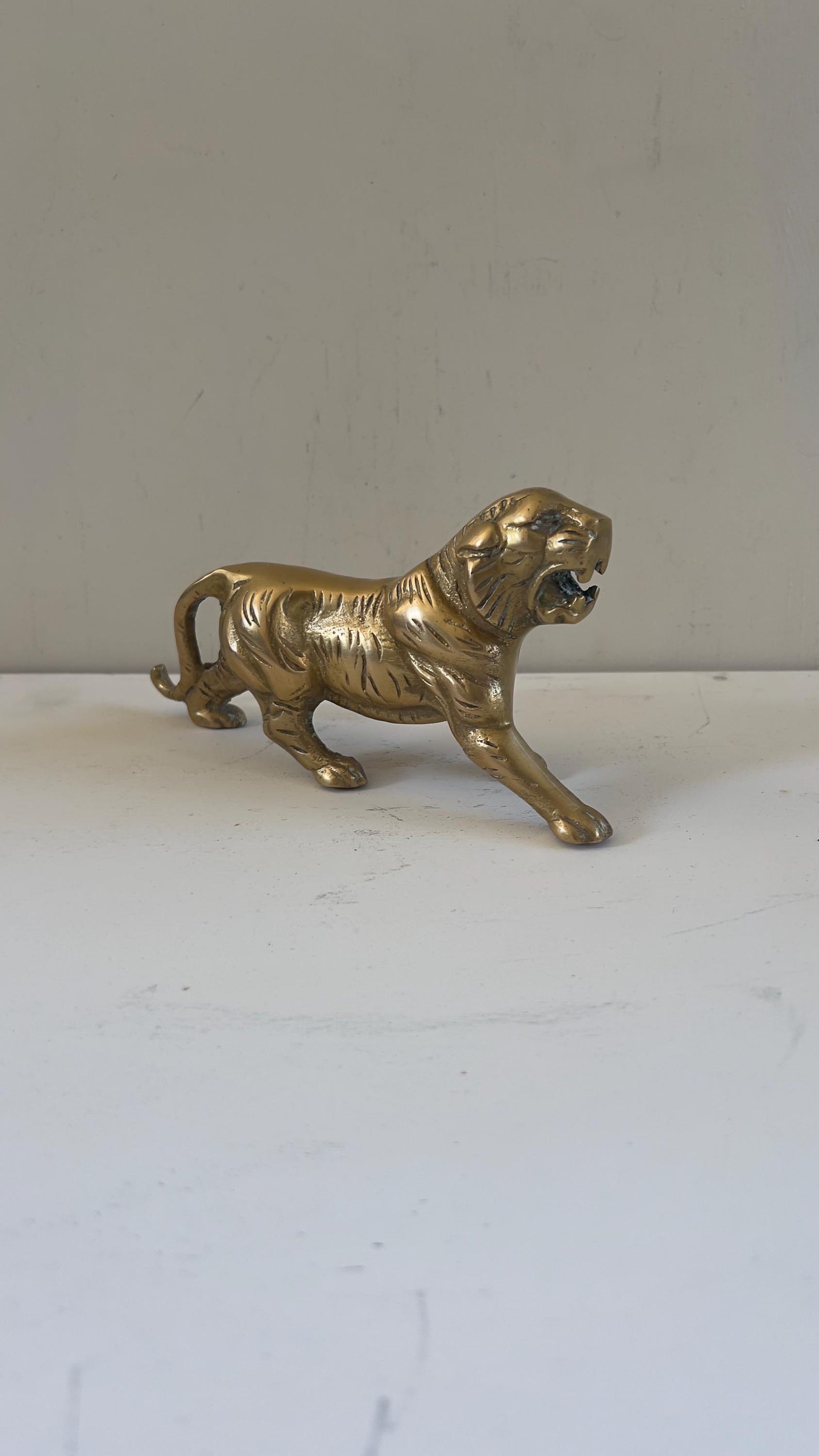 Vintage Brass Tiger Shelf Sitter Bengal Paperweight Figurine Jaguar ...