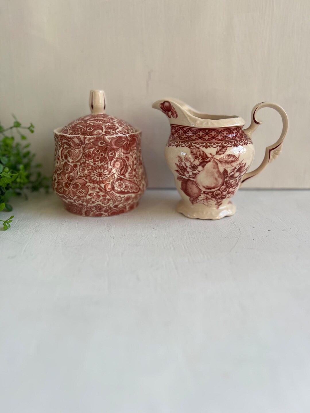Vintage Godinger Red Transfer Ware Sugar Bowl & Creamer Set - Etsy