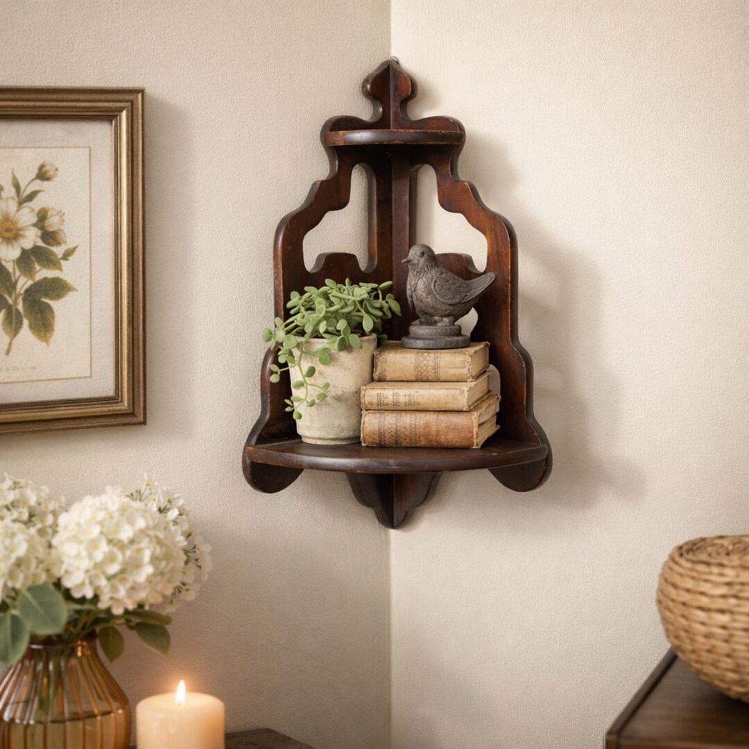 Ornate Wooden Corner Wall Shelf With Intricate Carved Design - Etsy