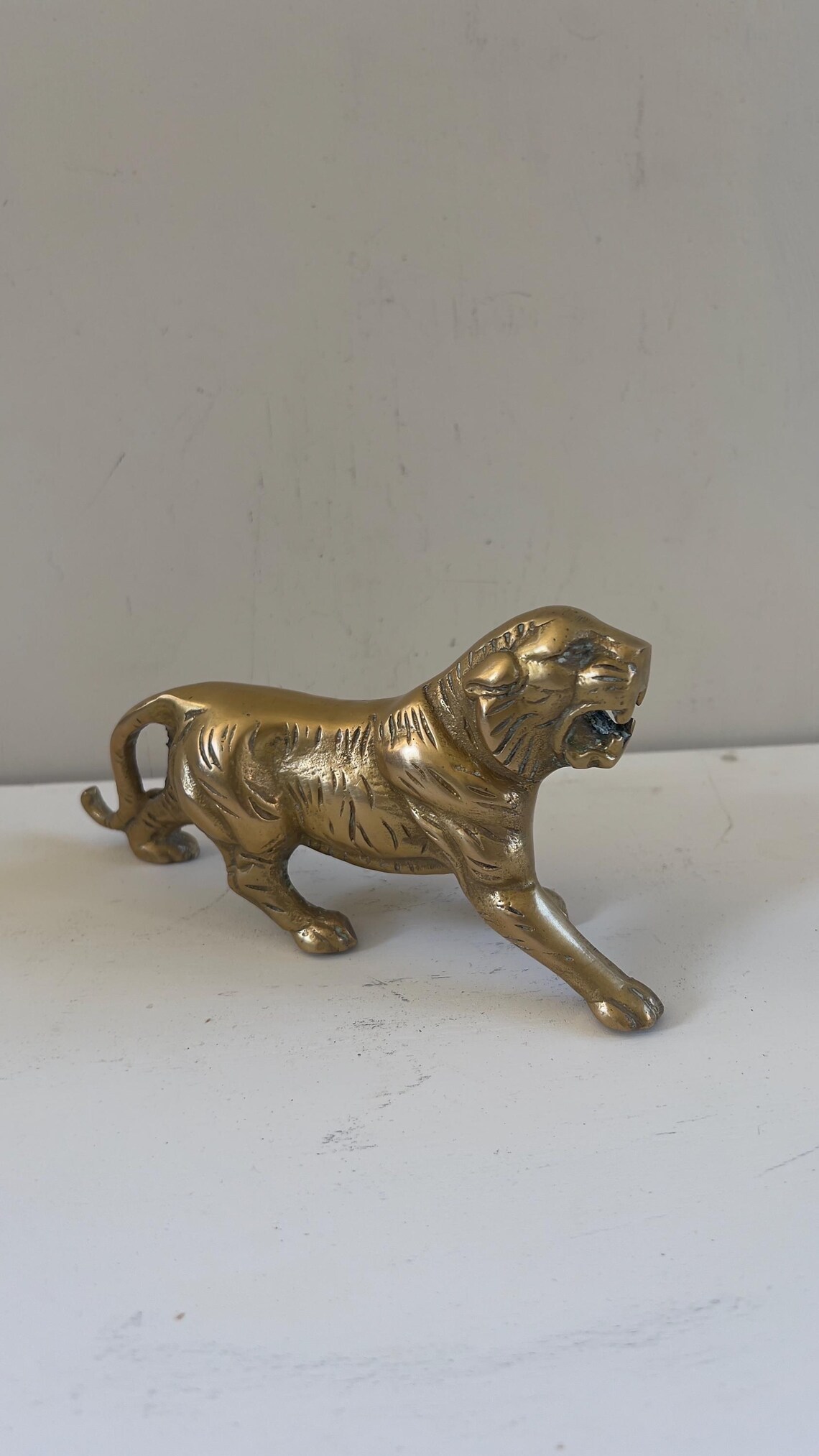 Vintage Brass Tiger Shelf Sitter Bengal Paperweight Figurine Jaguar ...
