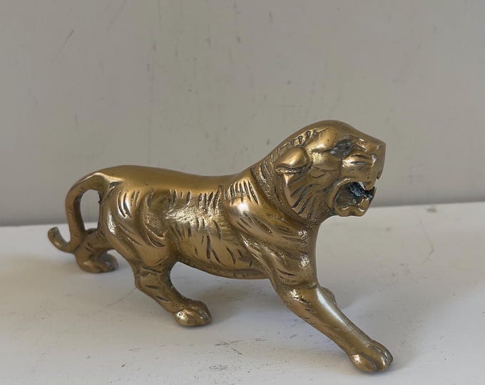 Vintage Brass Tiger Shelf Sitter Bengal Paperweight Figurine Jaguar ...