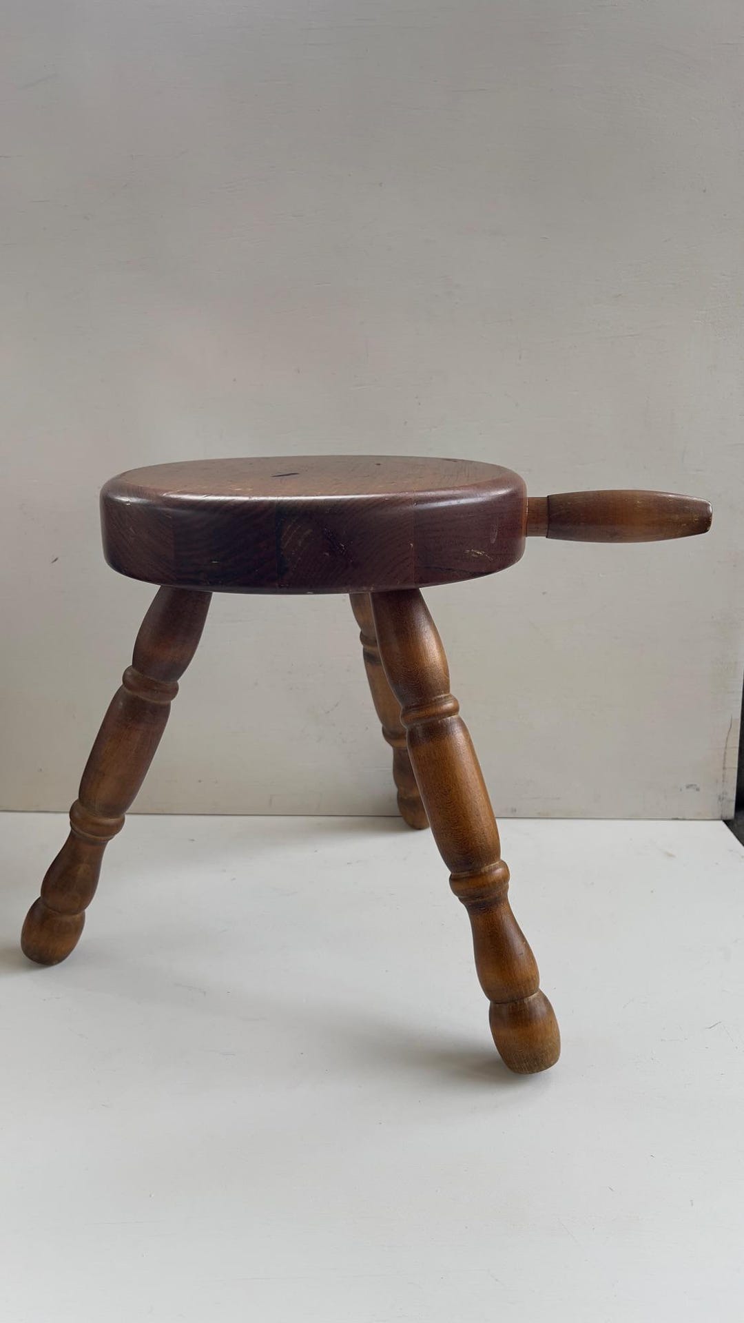Vintage Wooden Milking Stool With Turned Legs & Handle - Etsy