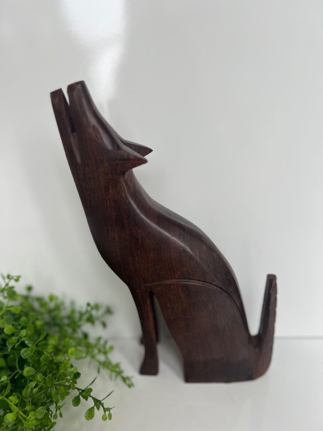 Hand-carved Wooden Howling Coyote Wolf Figurine Solid Wood Sculpture ...