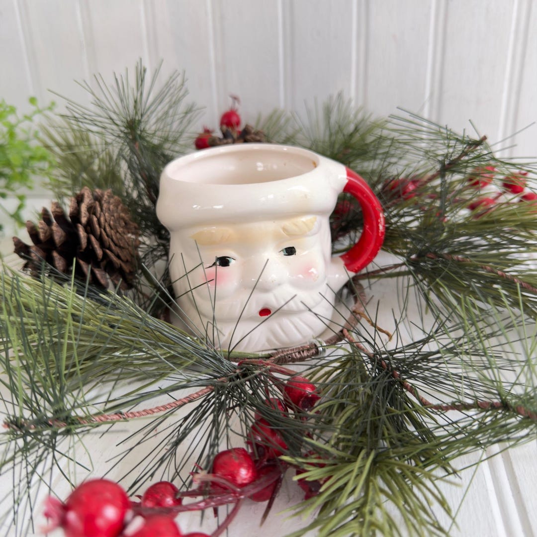 Vintage Santa Claus Ceramic Mug Taiwan Red & White Handle Christmas ...