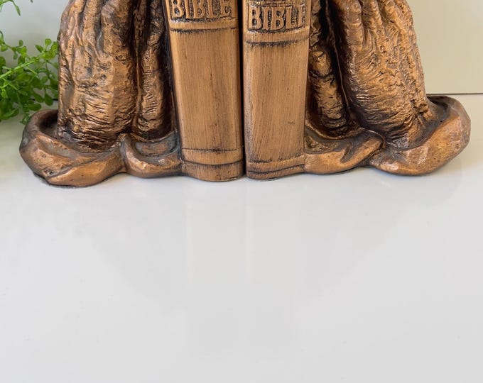 Vintage Praying Hands Bronze Bookends Gift Book Lover Religious Shelf ...