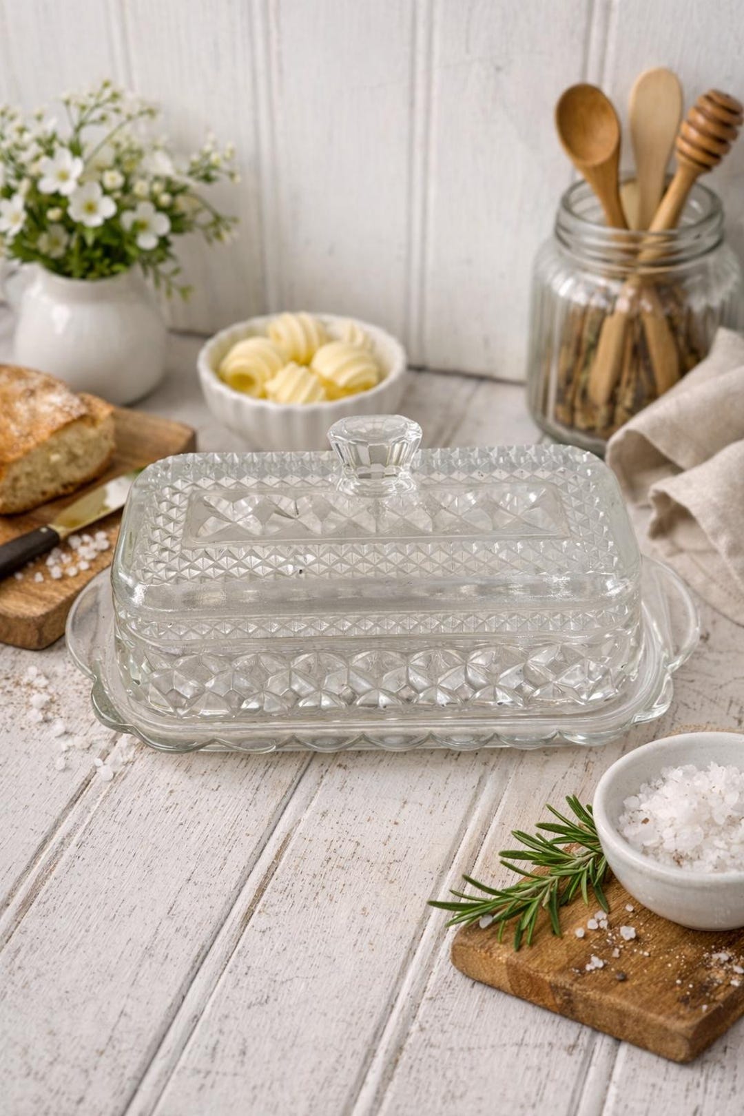 Vintage Elegant Glass Unique Butter Dish With Covered Lid Design Table ...