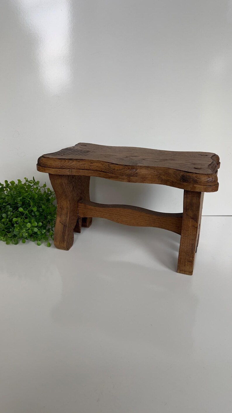 Antique Wooden Step Stool Small Bench Handcrafted Solid Wood 11.5"x7"x7 ...