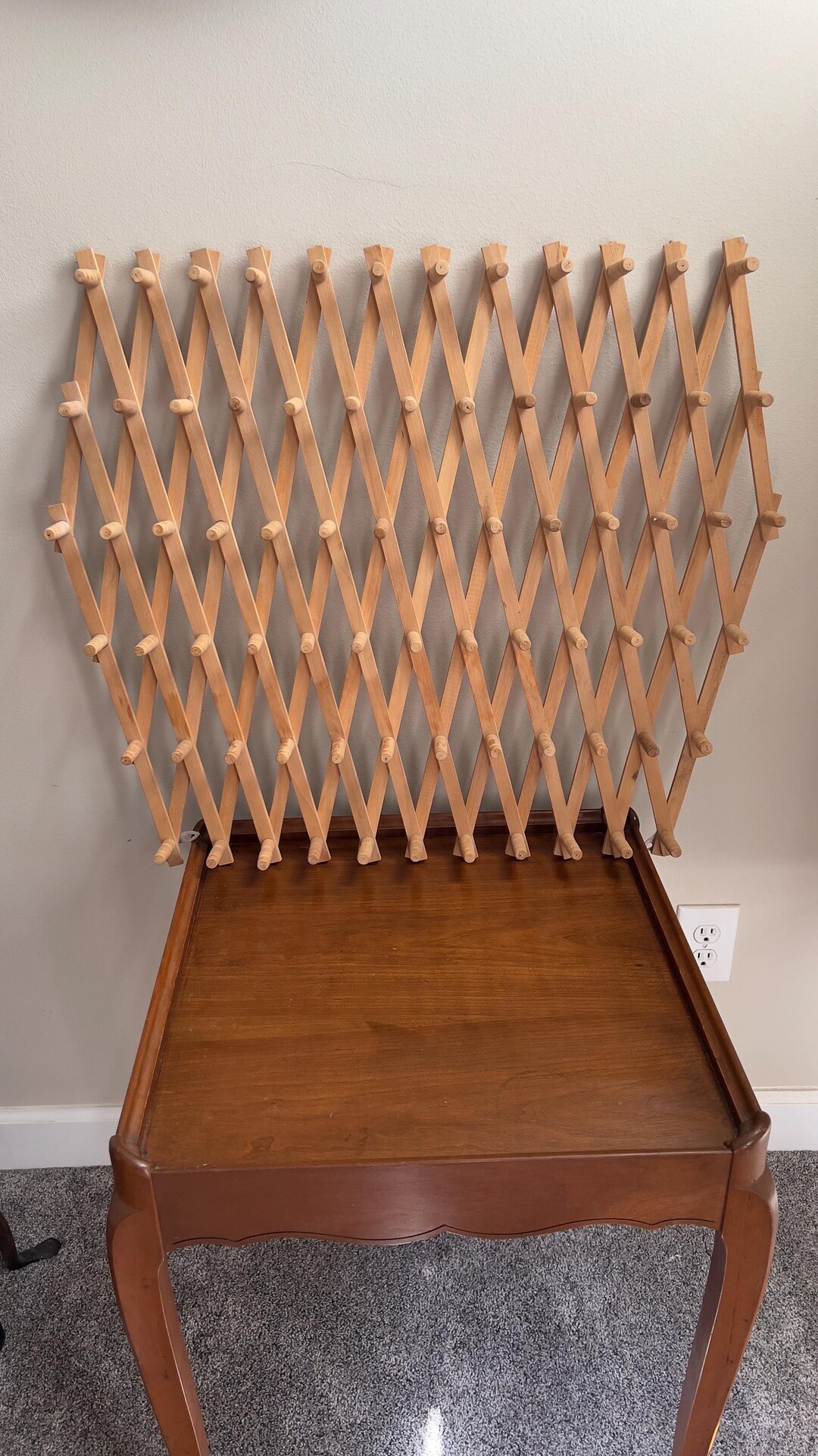 Vintage Wood Peg XL Accordian Expandable Hanging Rack Shelf 75 Pegs Mug ...